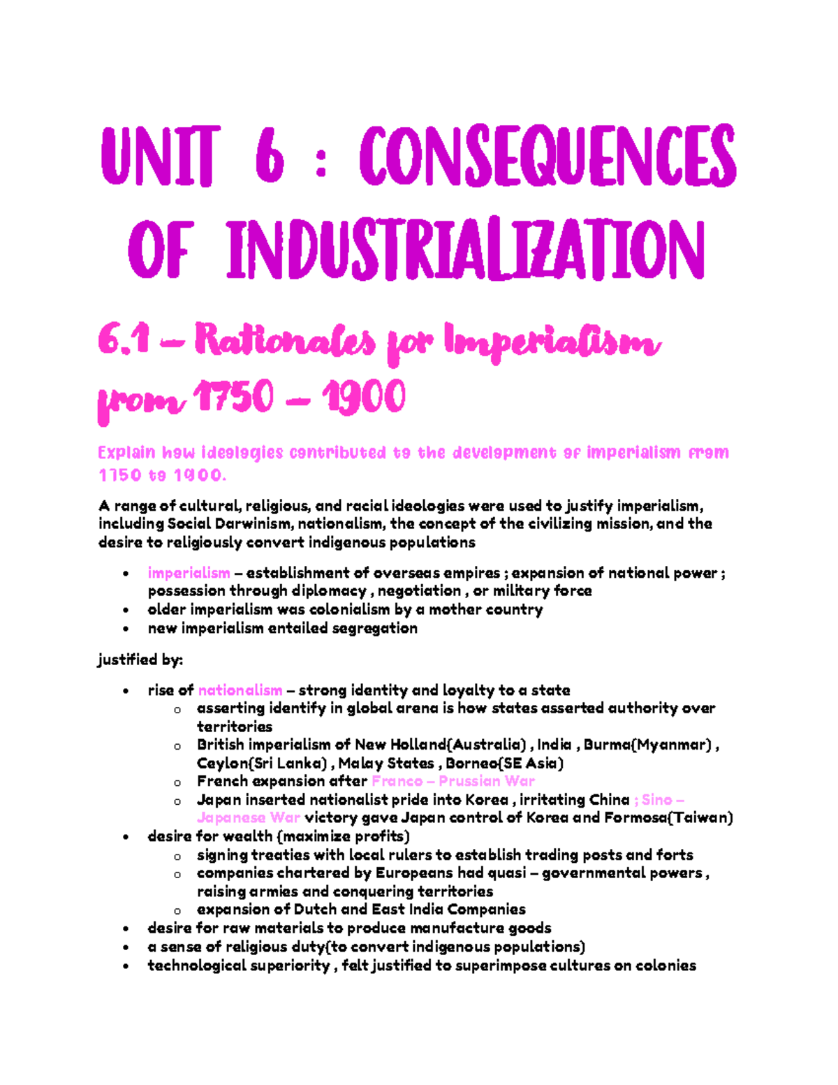 APWorld History Outline Study Guide Unit 6-1 - Unit 6 : Consequences of ...