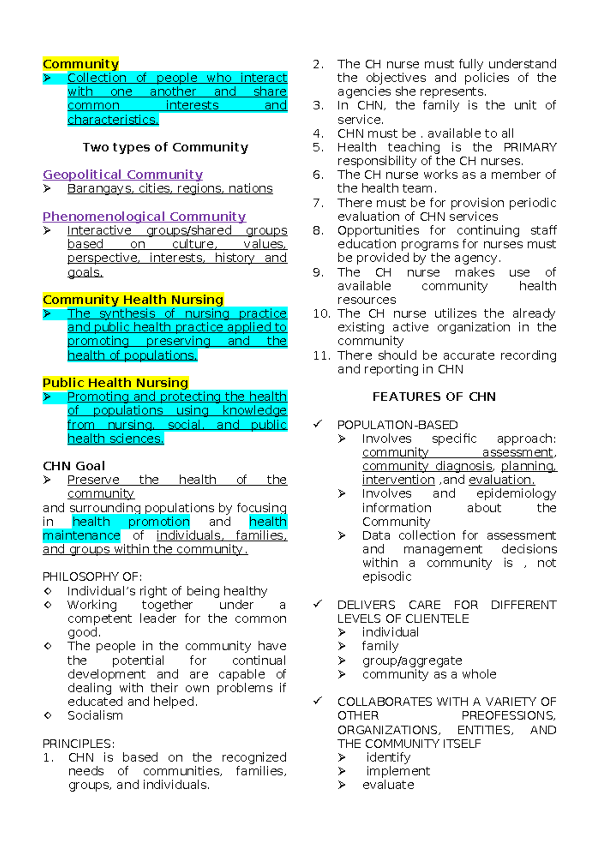 CHN Prelims - Community Health Nursing Overview and Key Concepts - Studocu