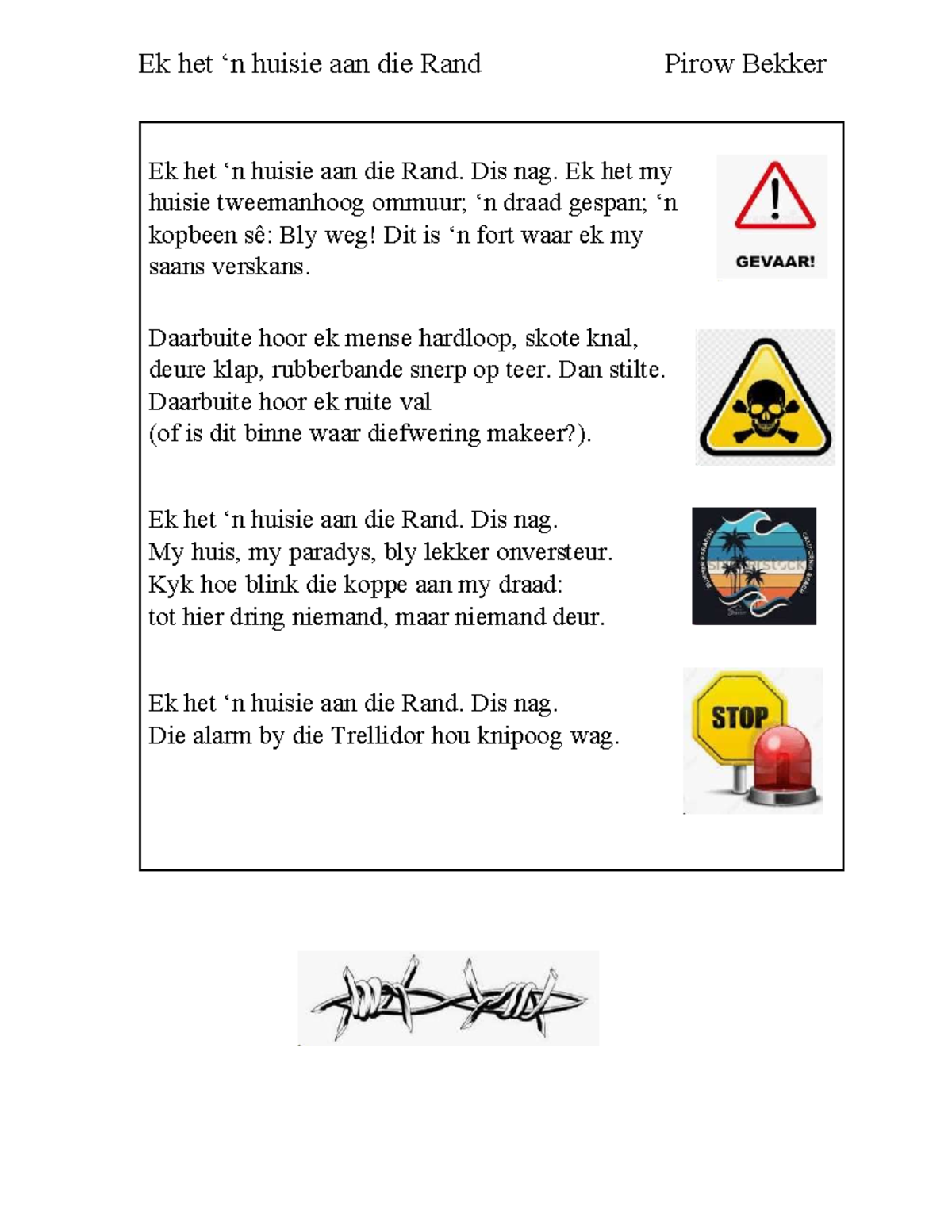 G11 Gediganalise: Ek het 'n huisie aan die Rand 2023 - Studocu