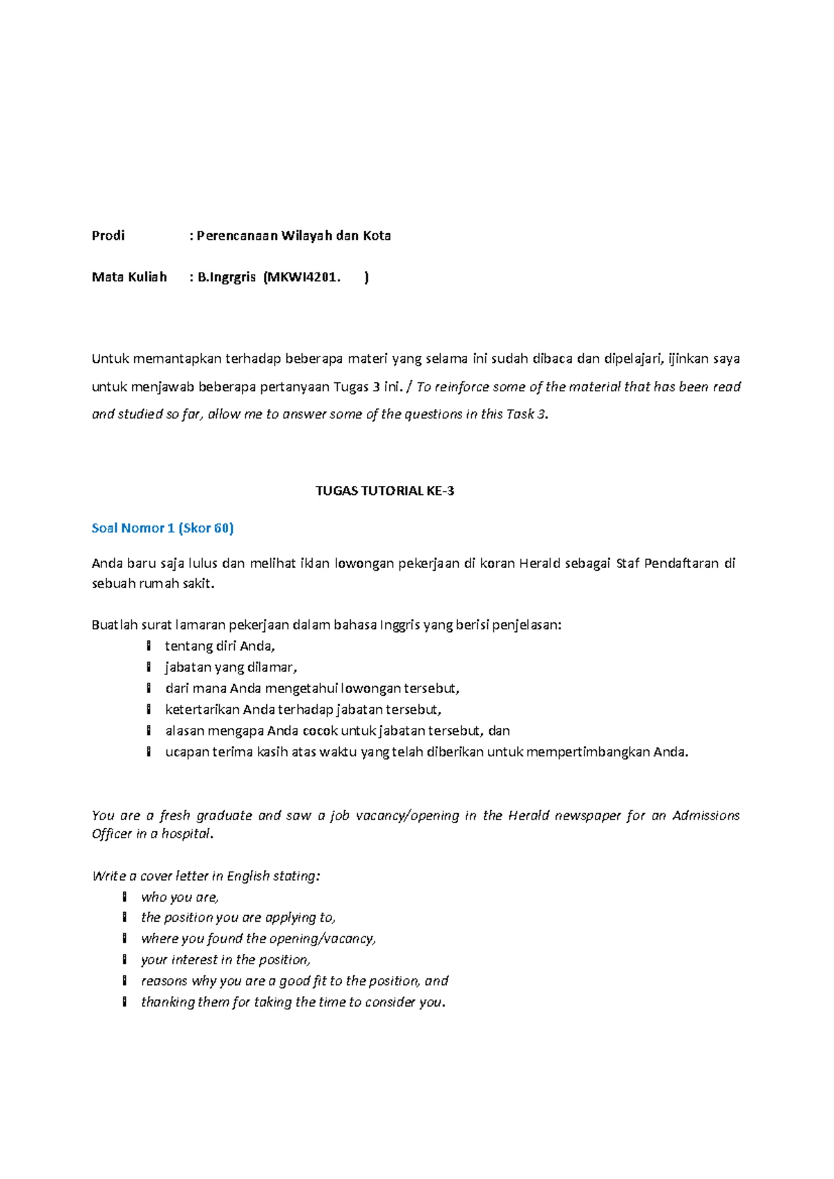 B.Inggris Sesi 1 - Sesi 1 - Tes Formatif Which one from the expression ...