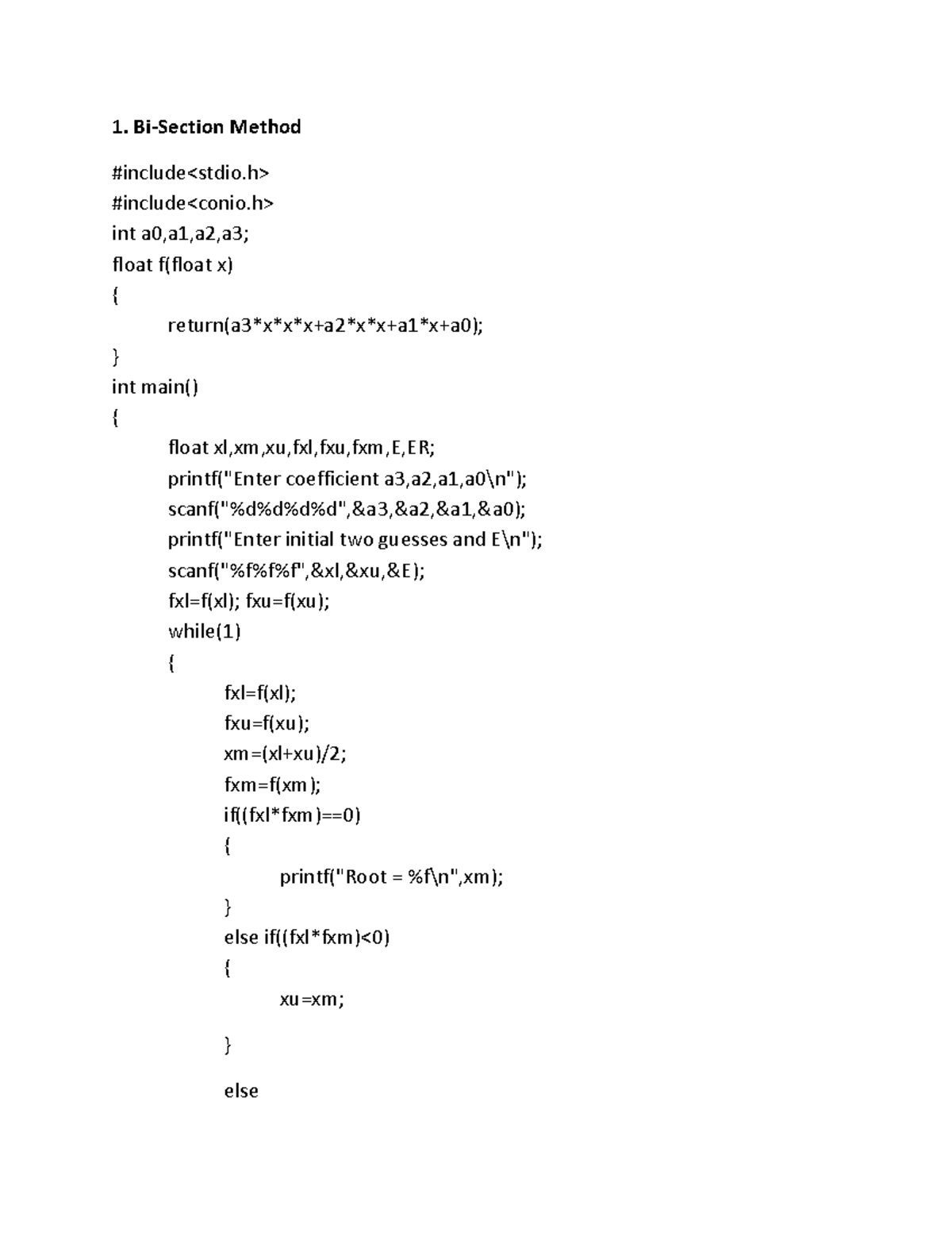 NM LAB CODE unit 1 - This is a lab work of Numerical Methods - Bi-Section Method - Studocu
