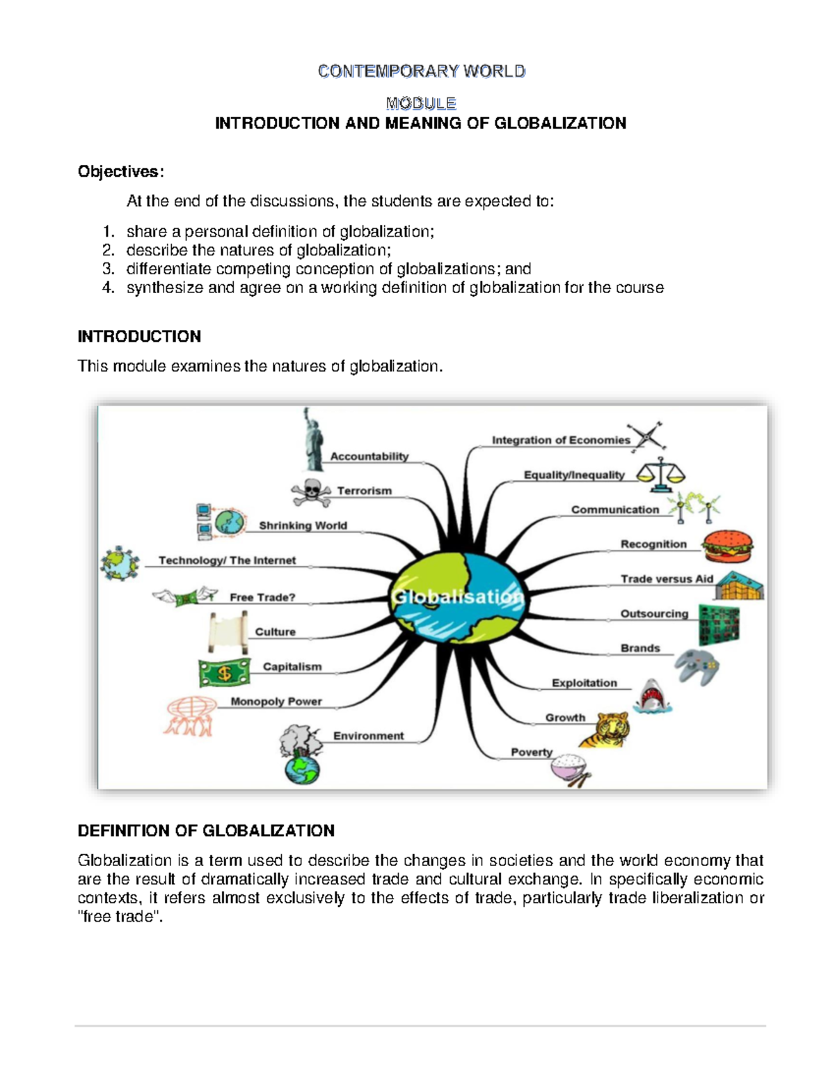 Module-1 Contemporary World - INTRODUCTION AND MEANING OF GLOBALIZATION ...