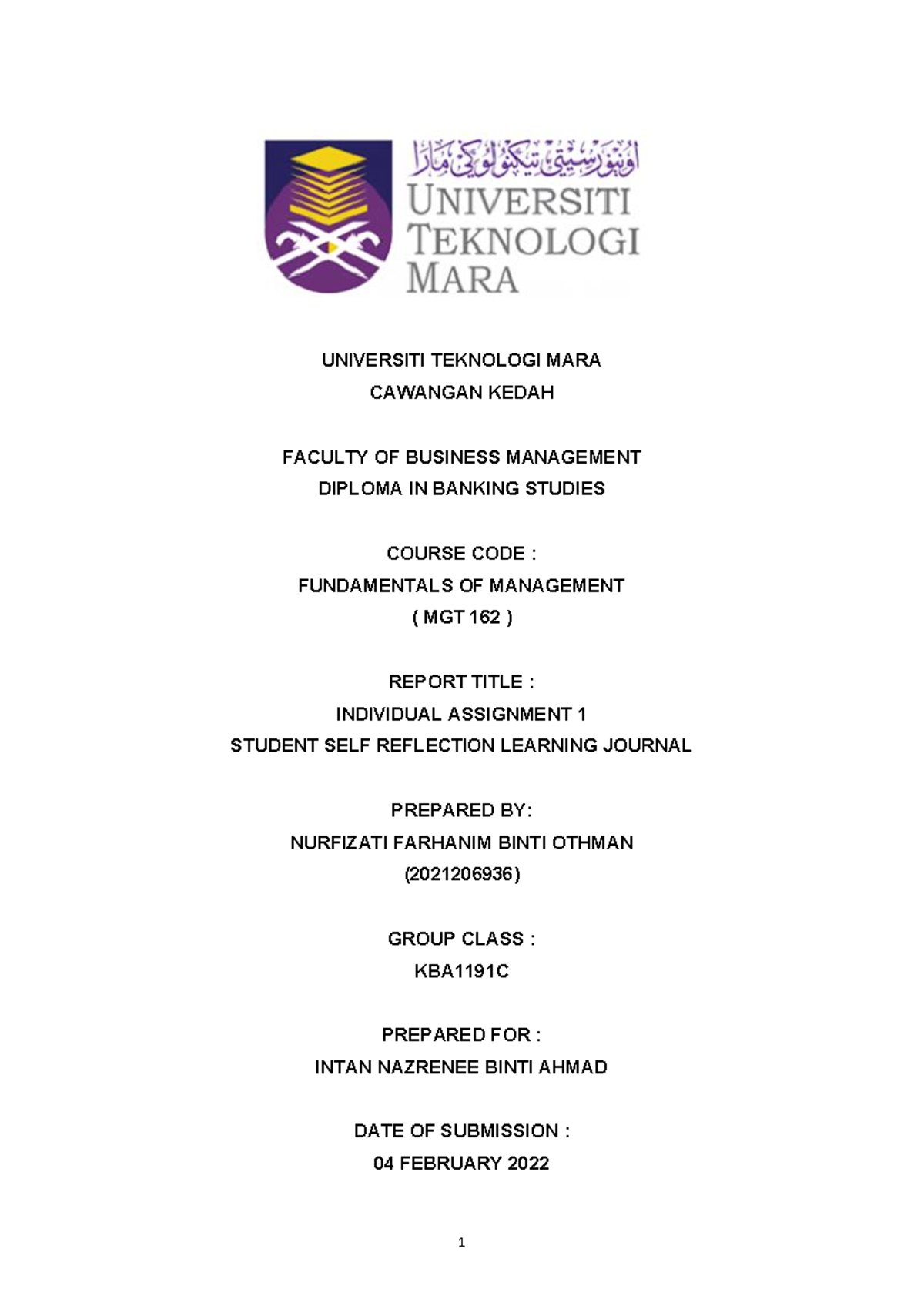 MGT162 Individual Assignment 1: Reflection on Learning Challenges - Studocu
