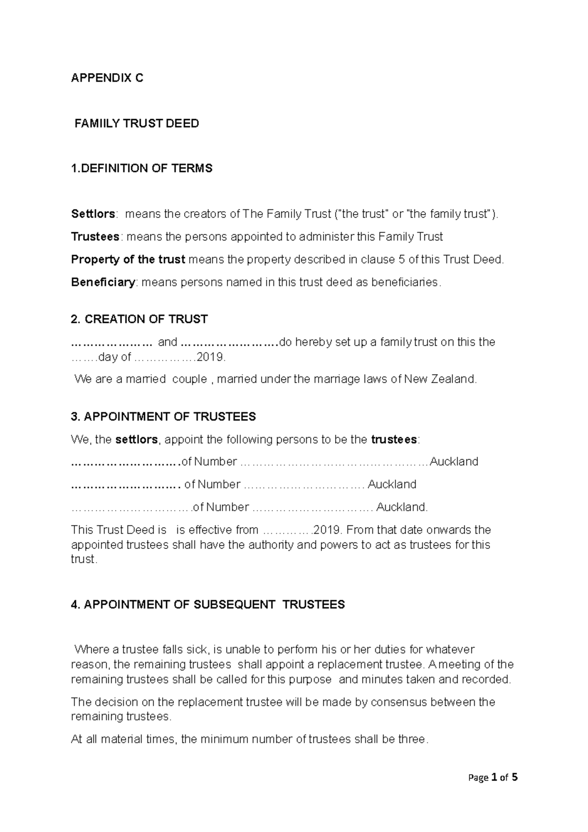 Family Trust Deed Example: Essential Terms & Conditions - Studocu