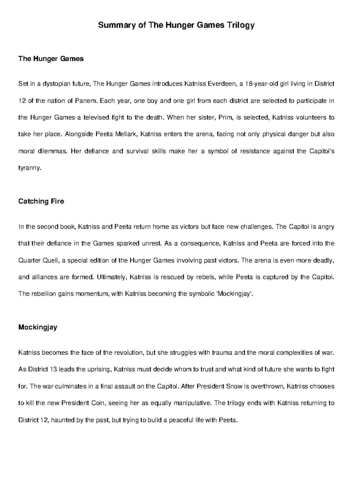 Hunger Games Trilogy Summary: Key Themes & Character Analysis - Studocu