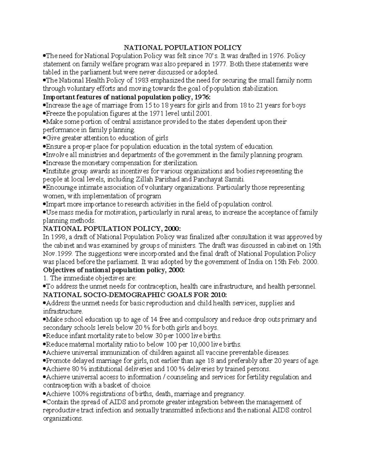 Revised Title: National Population Policy: Key Features and Objectives ...