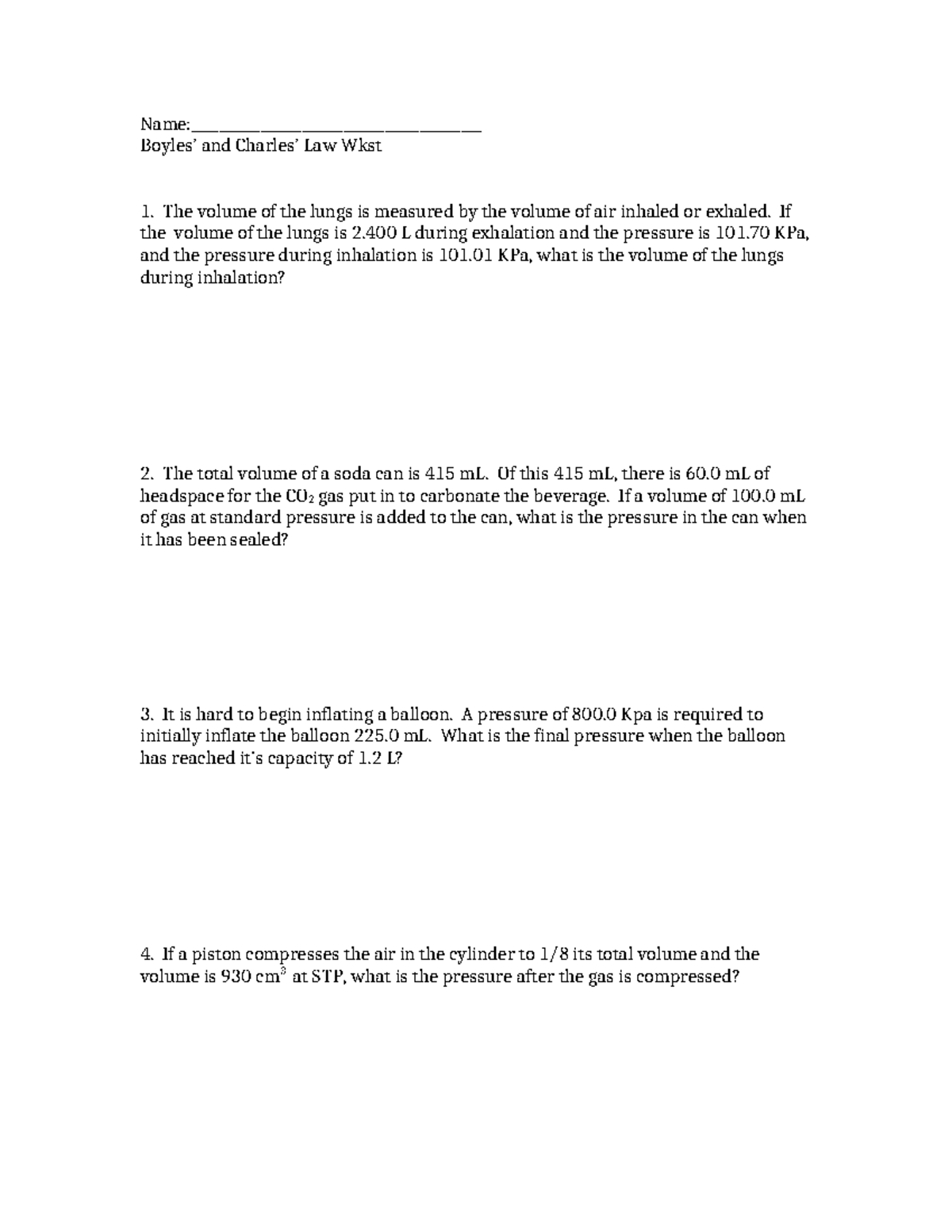 Boyles Charleswkst - gas laws - Name ...