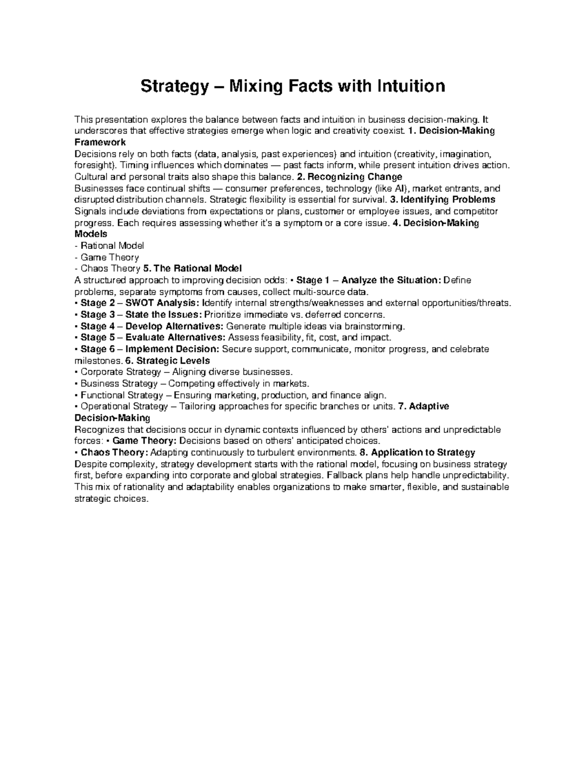 Strategy Mixing Facts with Intuition: A Comprehensive Overview - Studocu