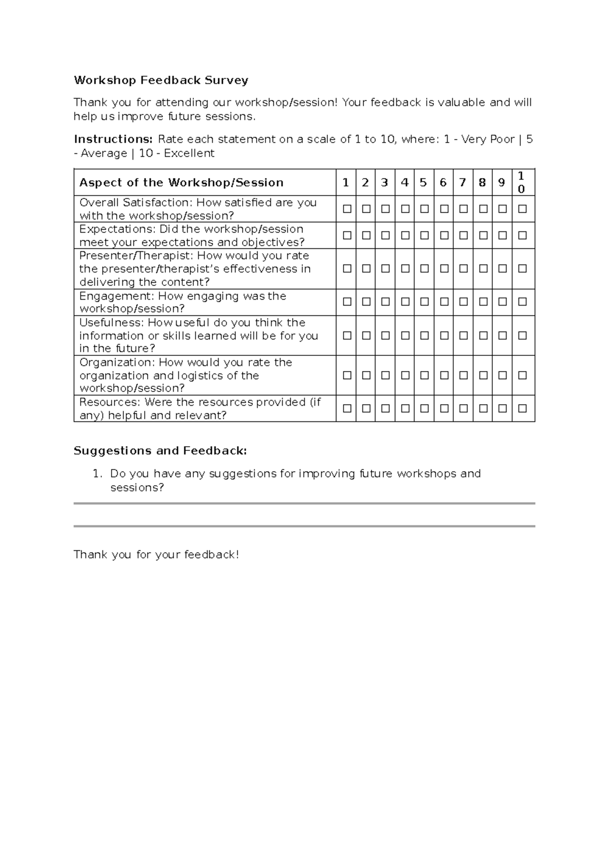 Workshop Feedback Survey: Your Input for Future Improvements - Studocu