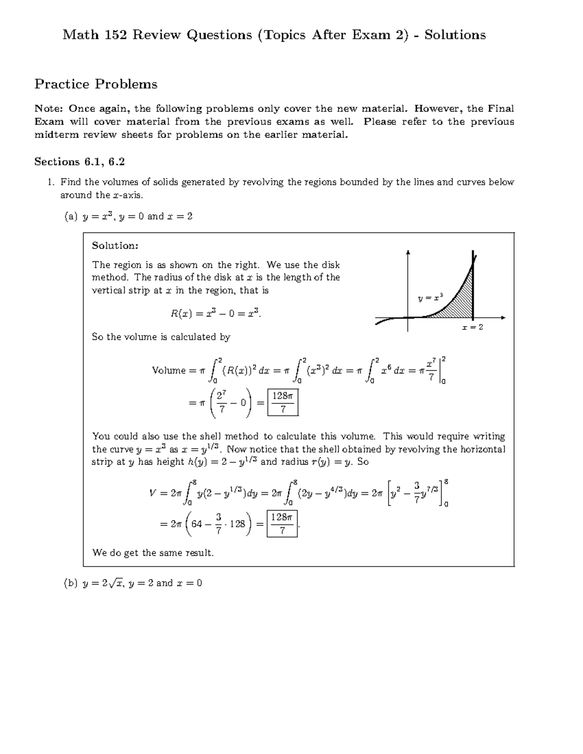 Math 152 Final Exam Review Sheet (Su25) Solutions and Practice Problems ...