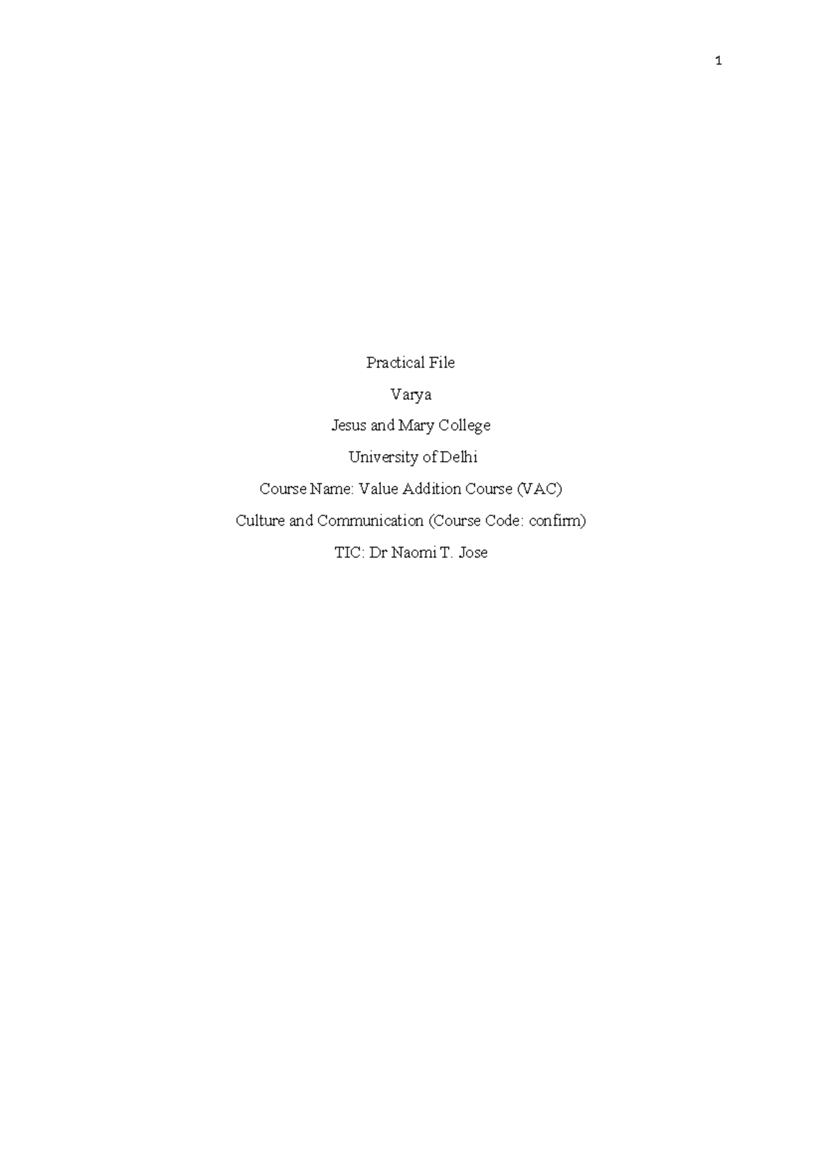 VAC Practical File - Practical File Varya Jesus and Mary College ...