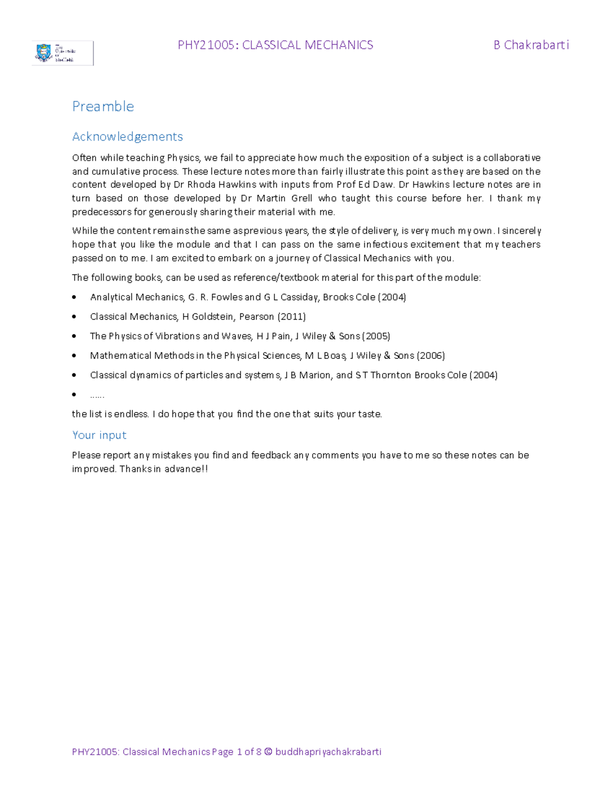 PHY21005 ODE Lecture 6 - Classical Mechanics Note Summary - Studocu