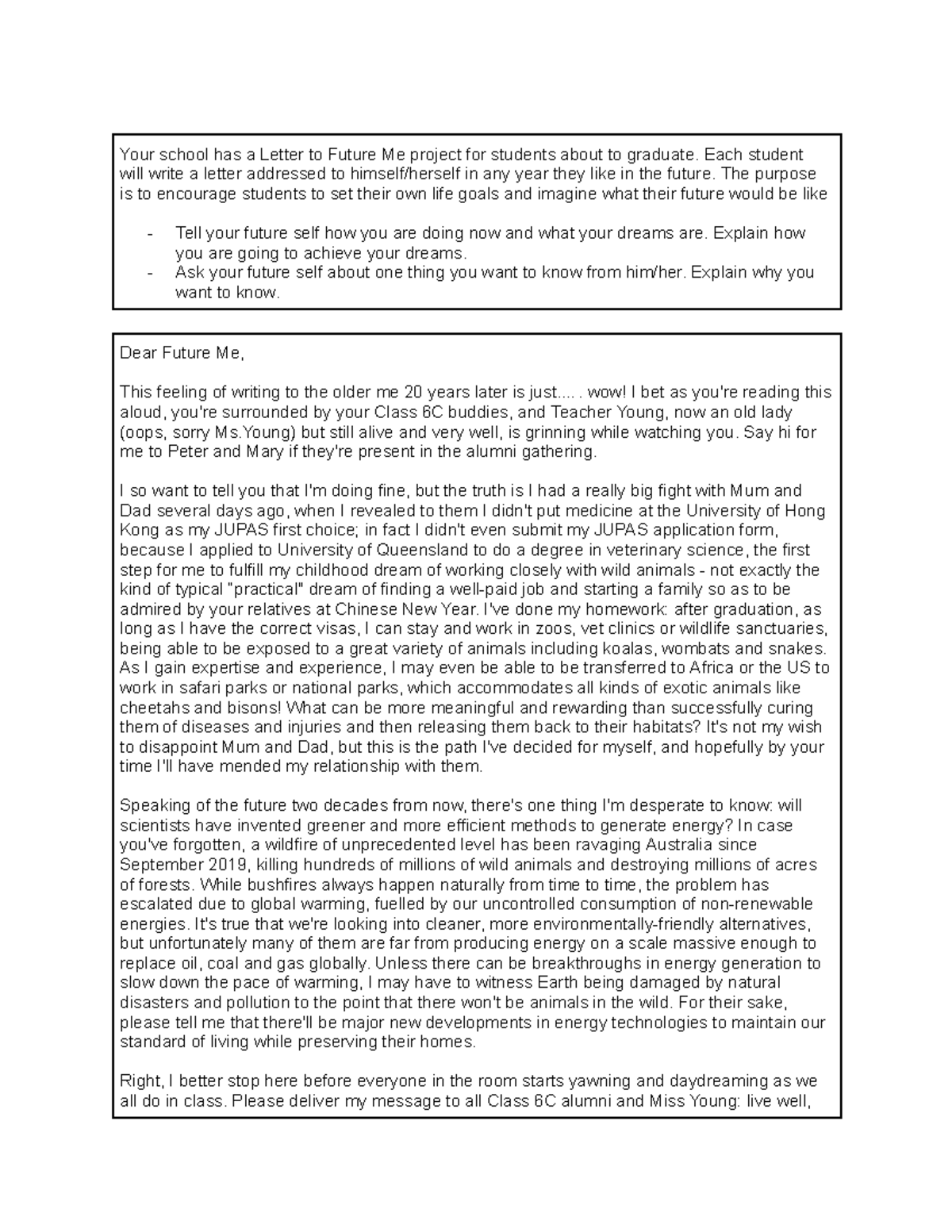 Letter to future me - Beacon mock writing - Your school has a Letter to ...