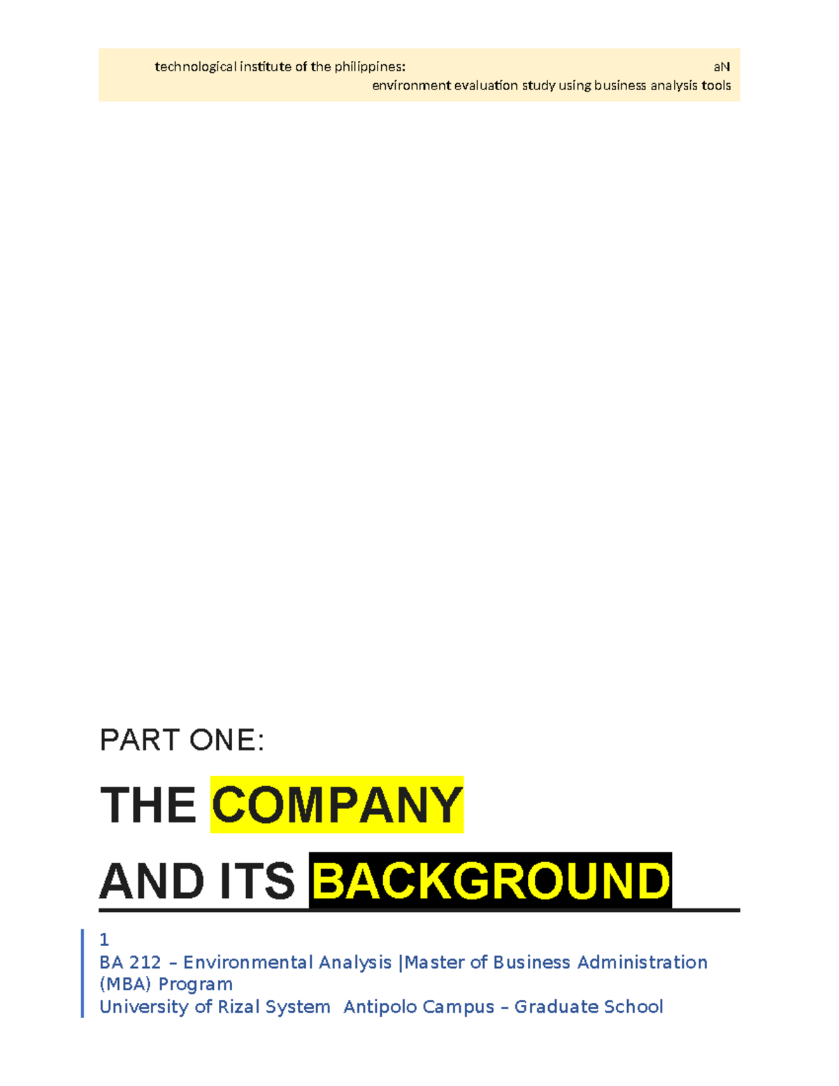 BA 212 - Environmental Analysis: Business Evaluation Study Notes - Studocu