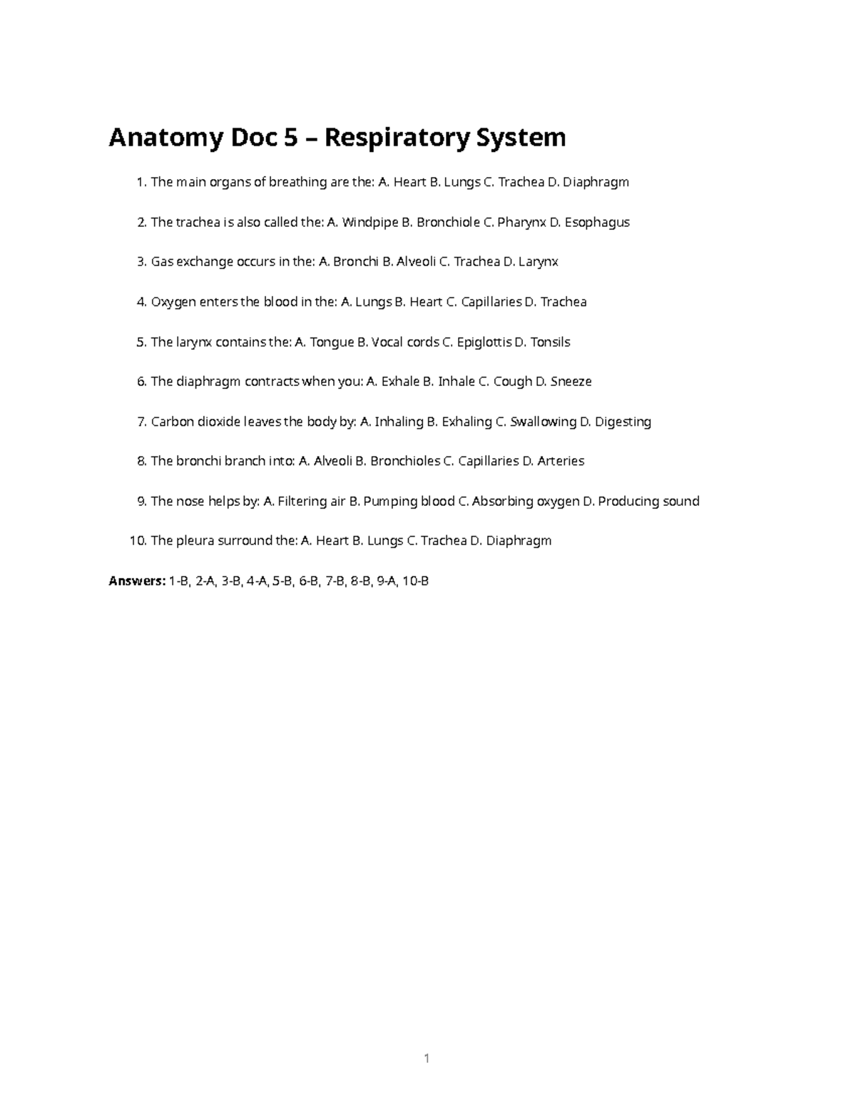 Anatomy Doc 5 – Respiratory System Quiz Notes - Studocu