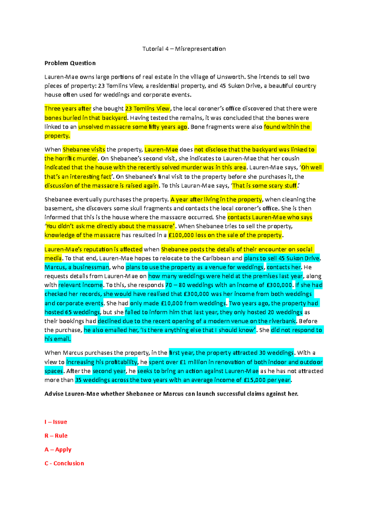 Misrepresentation - Tutorial 4 – Misrepresentation Problem Question ...