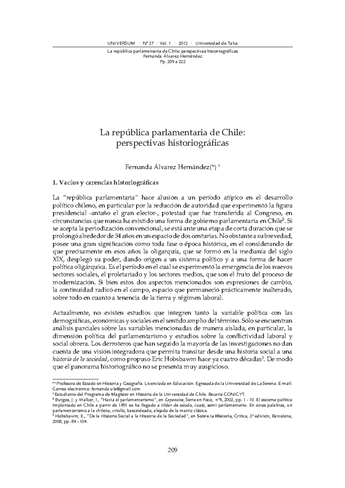La República Parlamentaria de Chile: Análisis Historiográfico de ...