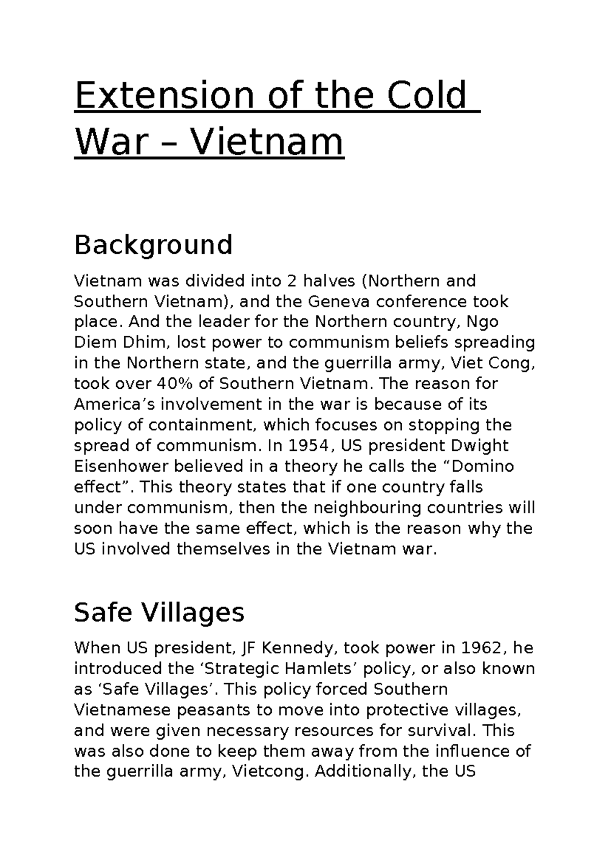 Extension of the Cold War: Vietnam War Overview and Key Events - Studocu