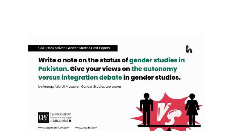 Gender Studies in Pakistan: Autonomy vs Integration Debate - Studocu