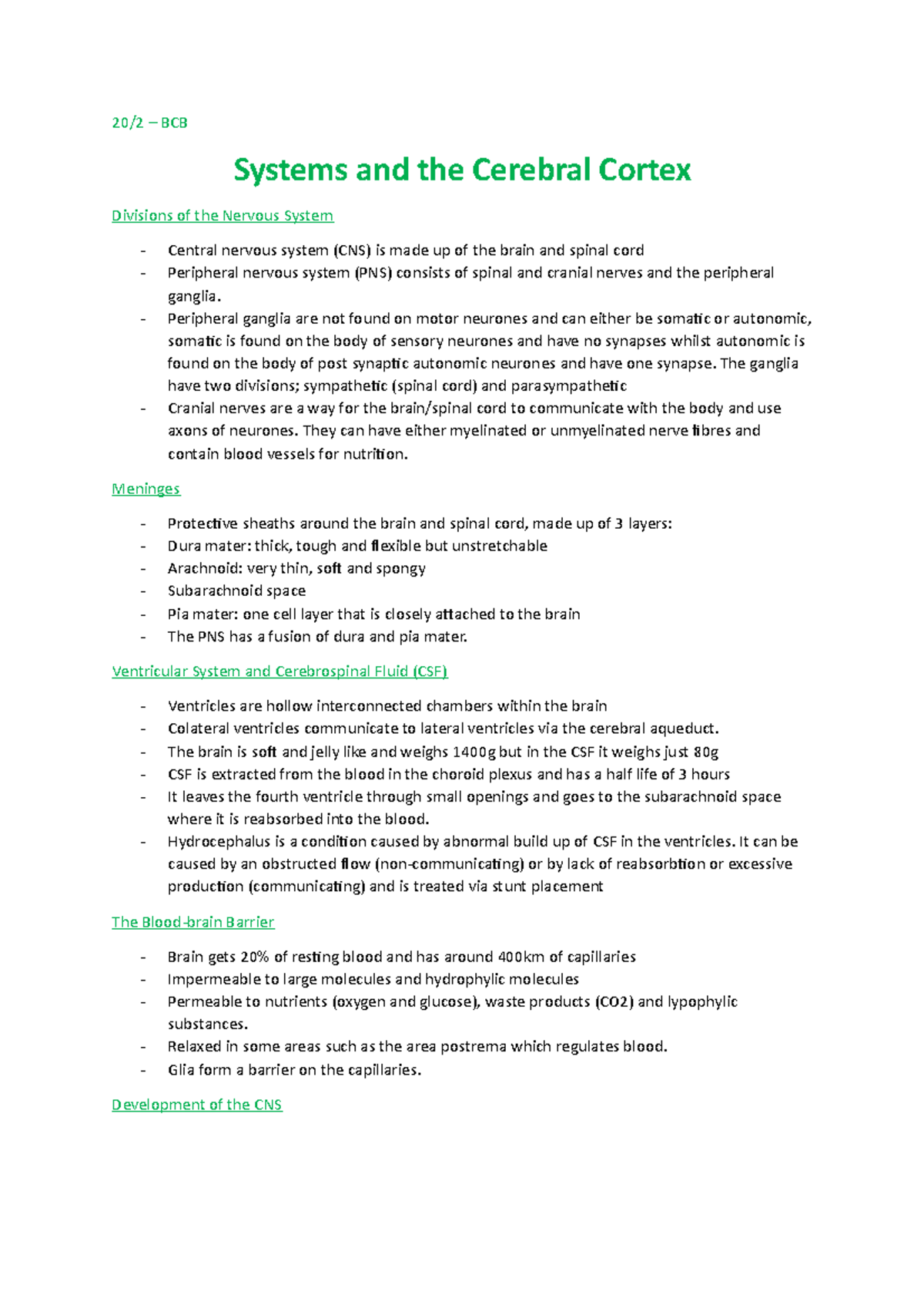 Systems - 20/2 – BCB Systems and the Cerebral Cortex Divisions of the ...