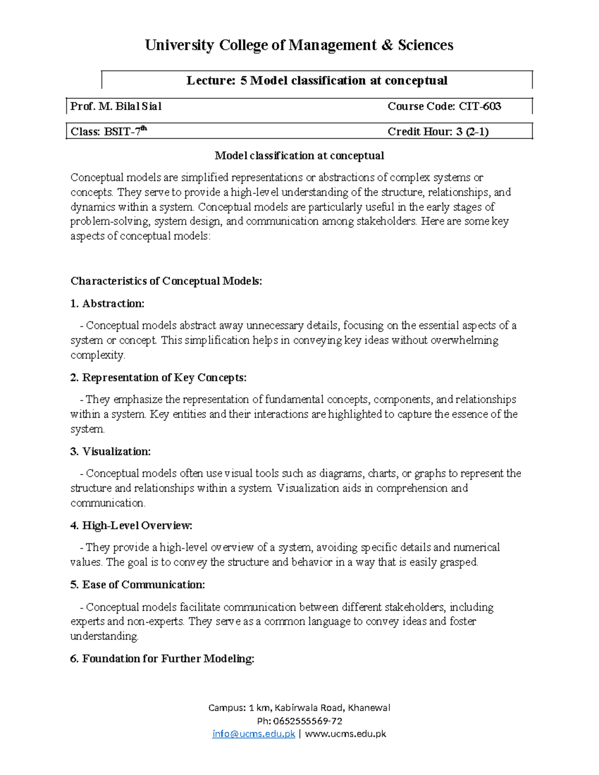 UCM 101 Lecture: 5 Conceptual Model Classification Overview - Studocu
