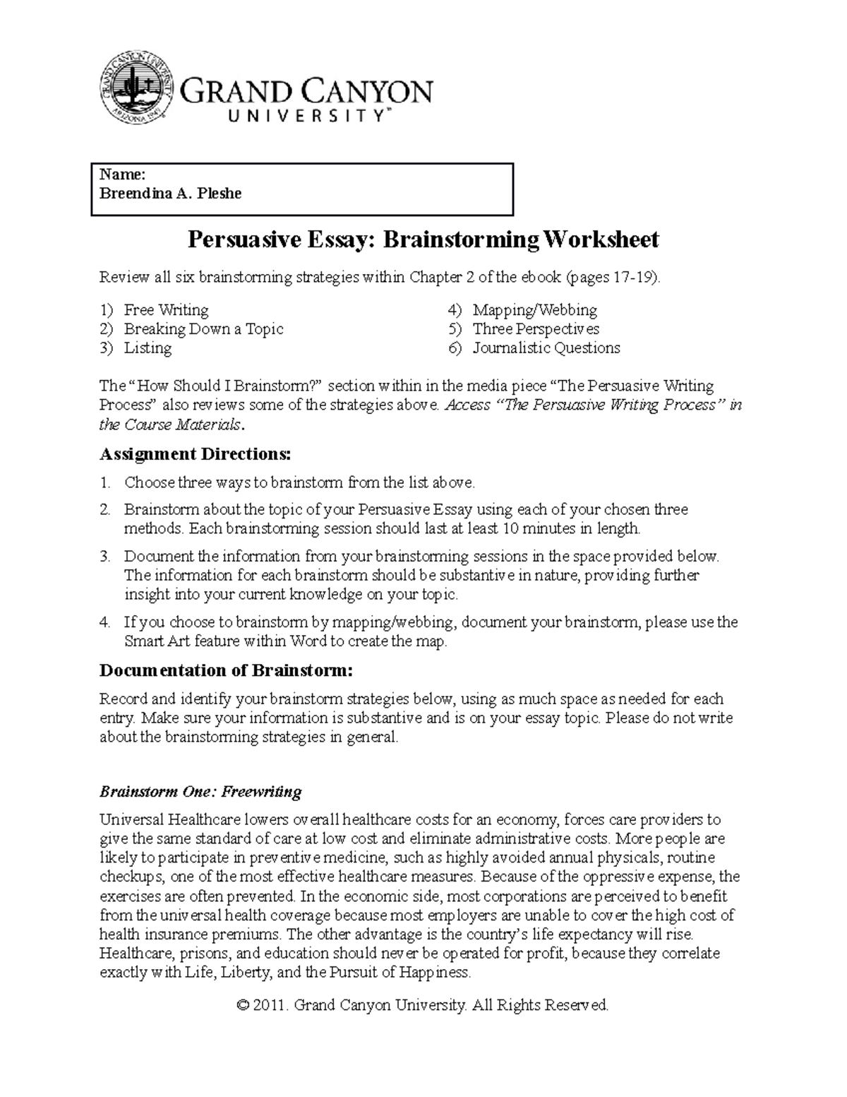 PHI105 T2 Persuasive Essay Brainstorming Worksheet (Final) - Studocu