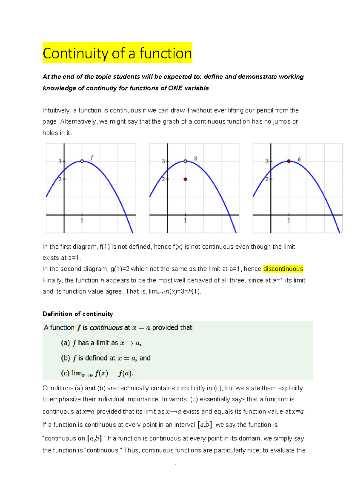 Continuity of Functions: Understanding One Variable Concepts - Studocu