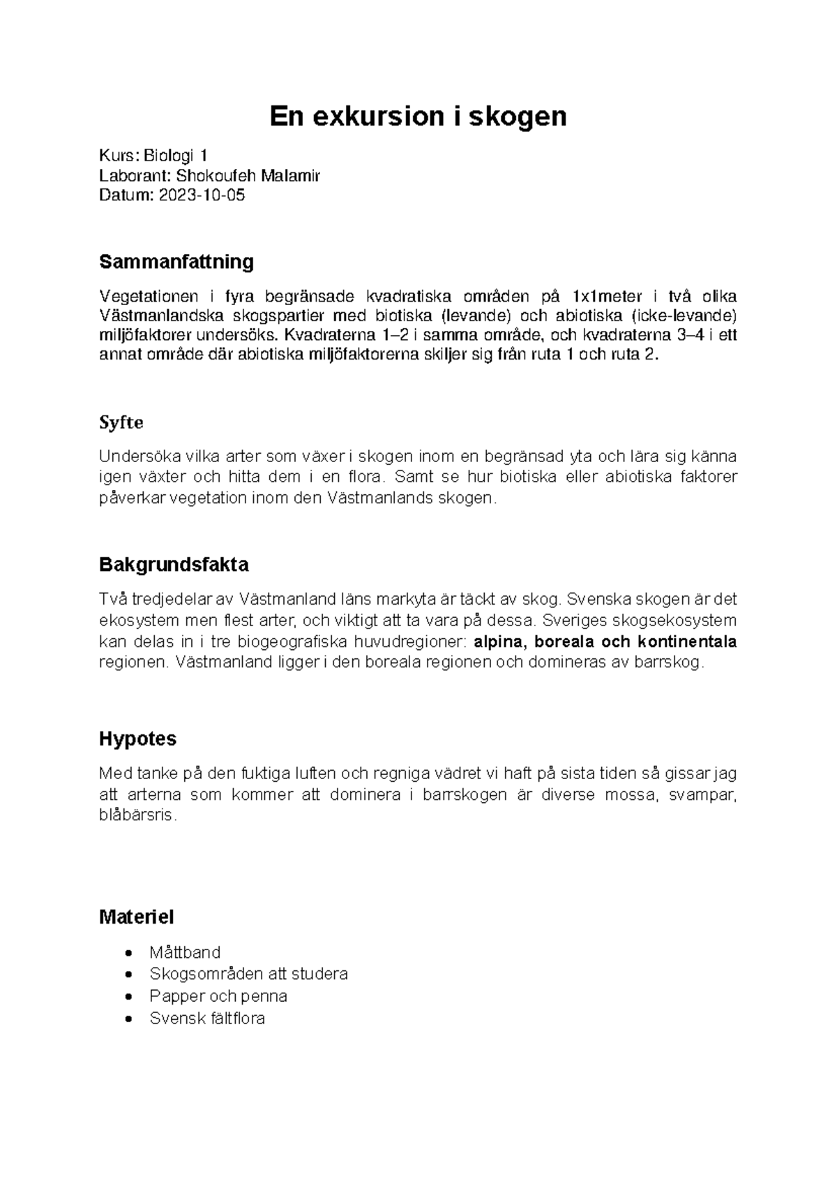 Bi1 Lab2: Vegetation Analysis in Västmanland Forests by Shokoufeh ...
