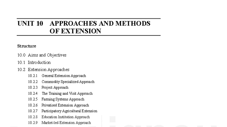 UNIT 10: EXTENSION APPROACHES AND METHODS IN AGRICULTURE - Studocu