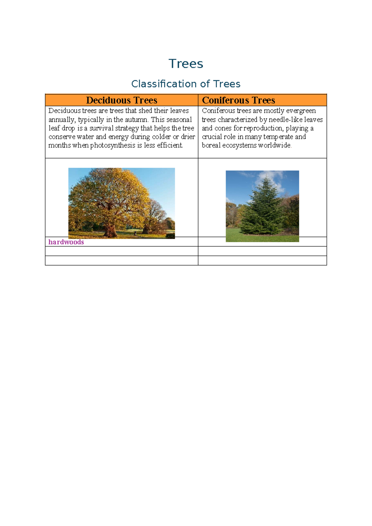 Trees - ye5ygergrery - Trees Classification of Trees Deciduous Trees ...
