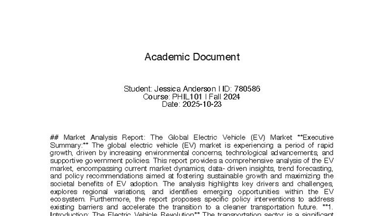 PHIL101 Fall 2024: Market Analysis of the Global EV Landscape - Studocu