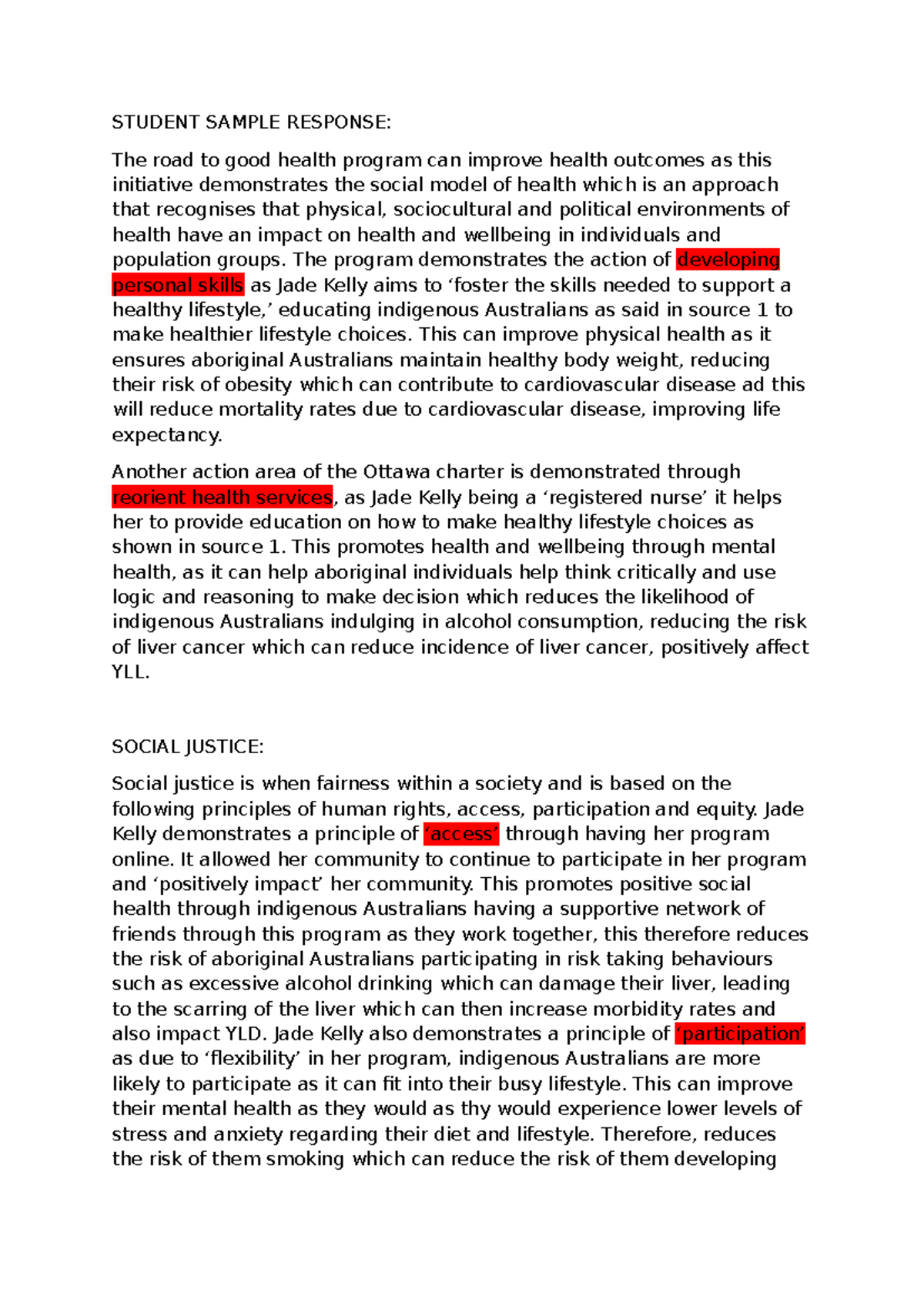 Extended Response 1: Improving Health Outcomes for Indigenous ...