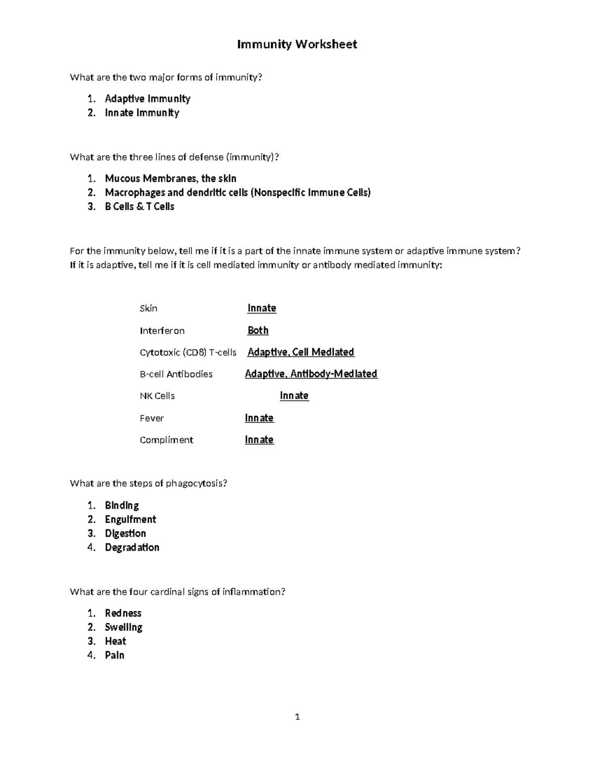 Week 5 Immunity Worksheet: Exploring Adaptive & Innate Systems - Studocu