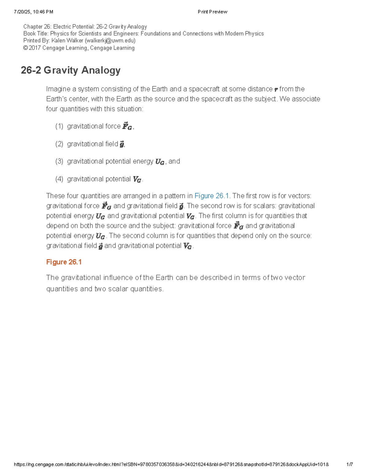 Chapter 26: Electric Potential and Gravitational Analogy in Physics ...
