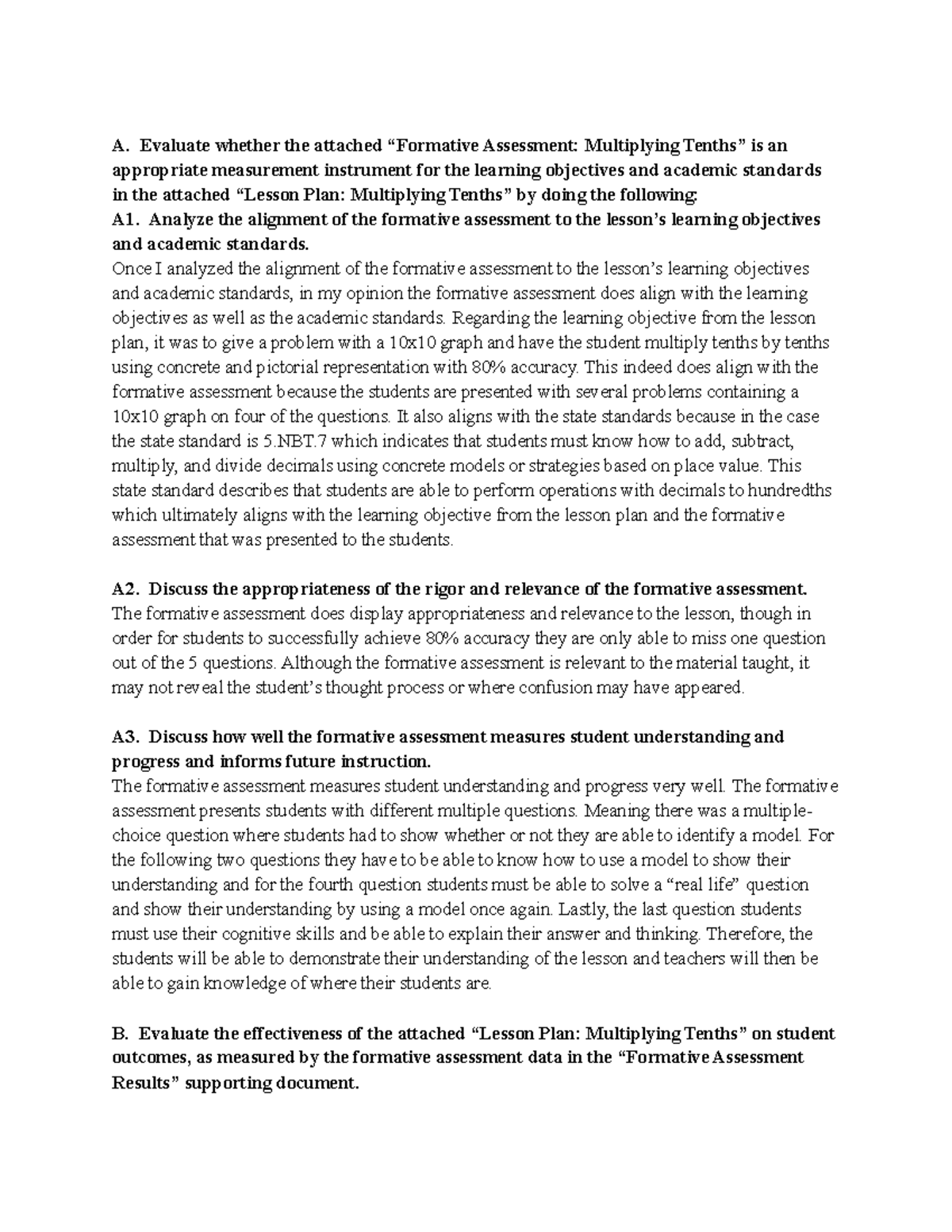 Task 3- Assessment Strategies - A. Evaluate whether the attached ...