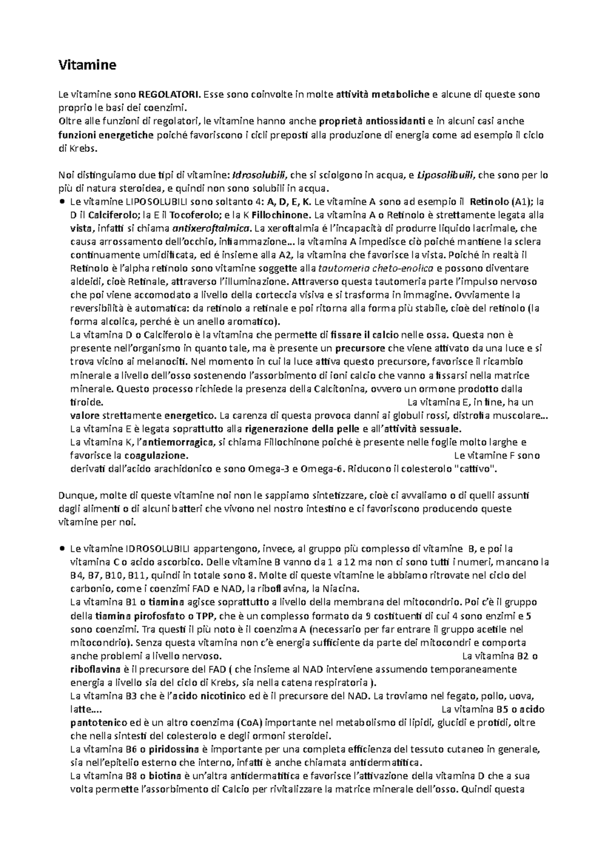 Vitamine: Ruolo e Funzioni nel Metabolismo e Salute - Studocu