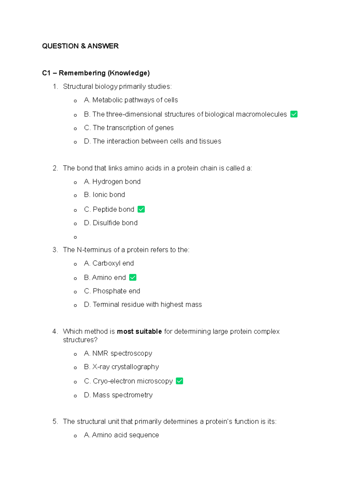 QA Lecture 1 BSM 4603 - Structural Biology Questions & Answers - Studocu