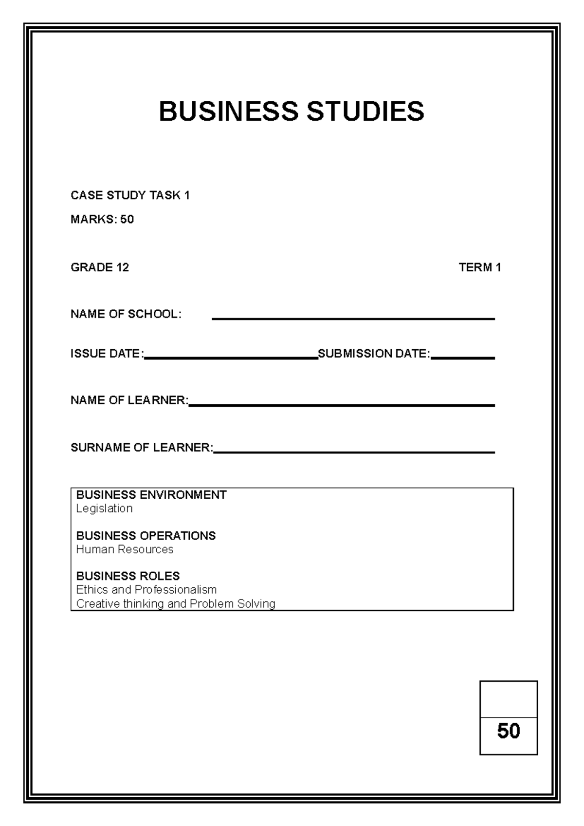 BUSINESS STUDIES CASE STUDY GRADE 12 TERM 1 - TASK 1 - Studocu