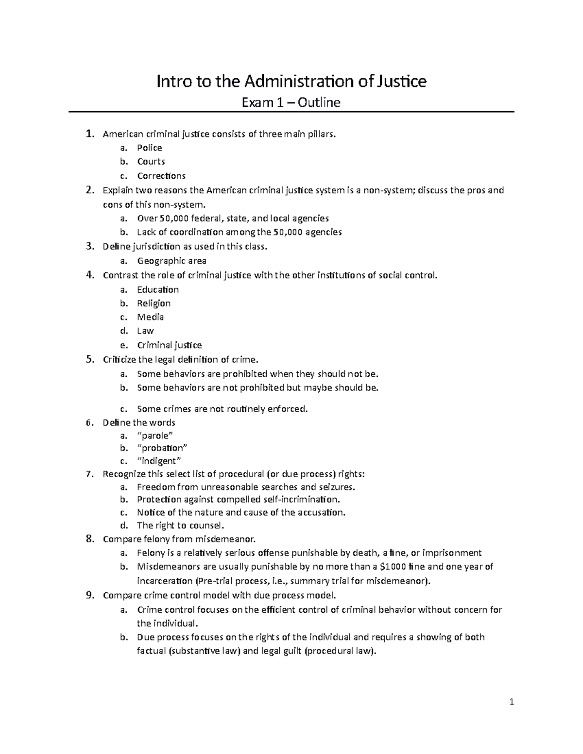 Justice System Exam 1 Outline - Key Concepts & Definitions 2020 - Studocu