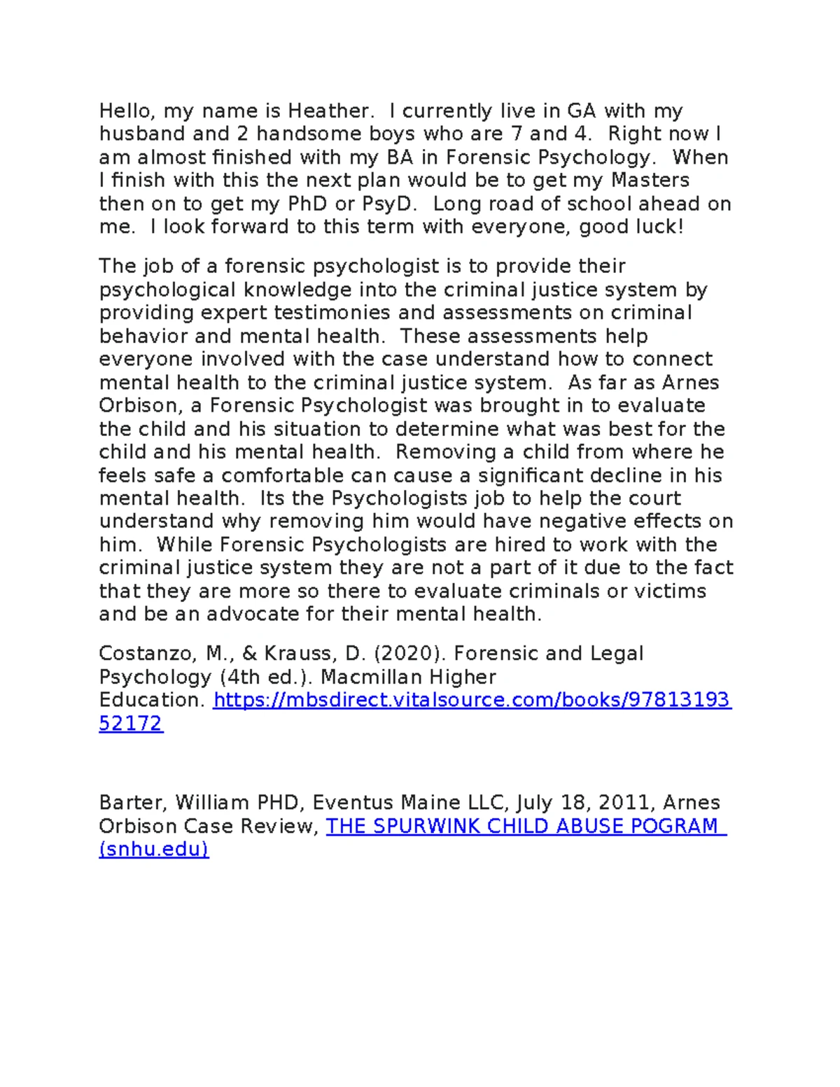 PSY 205 1-1 Discussion - Insights on Forensic Psychology and Diagnosis ...