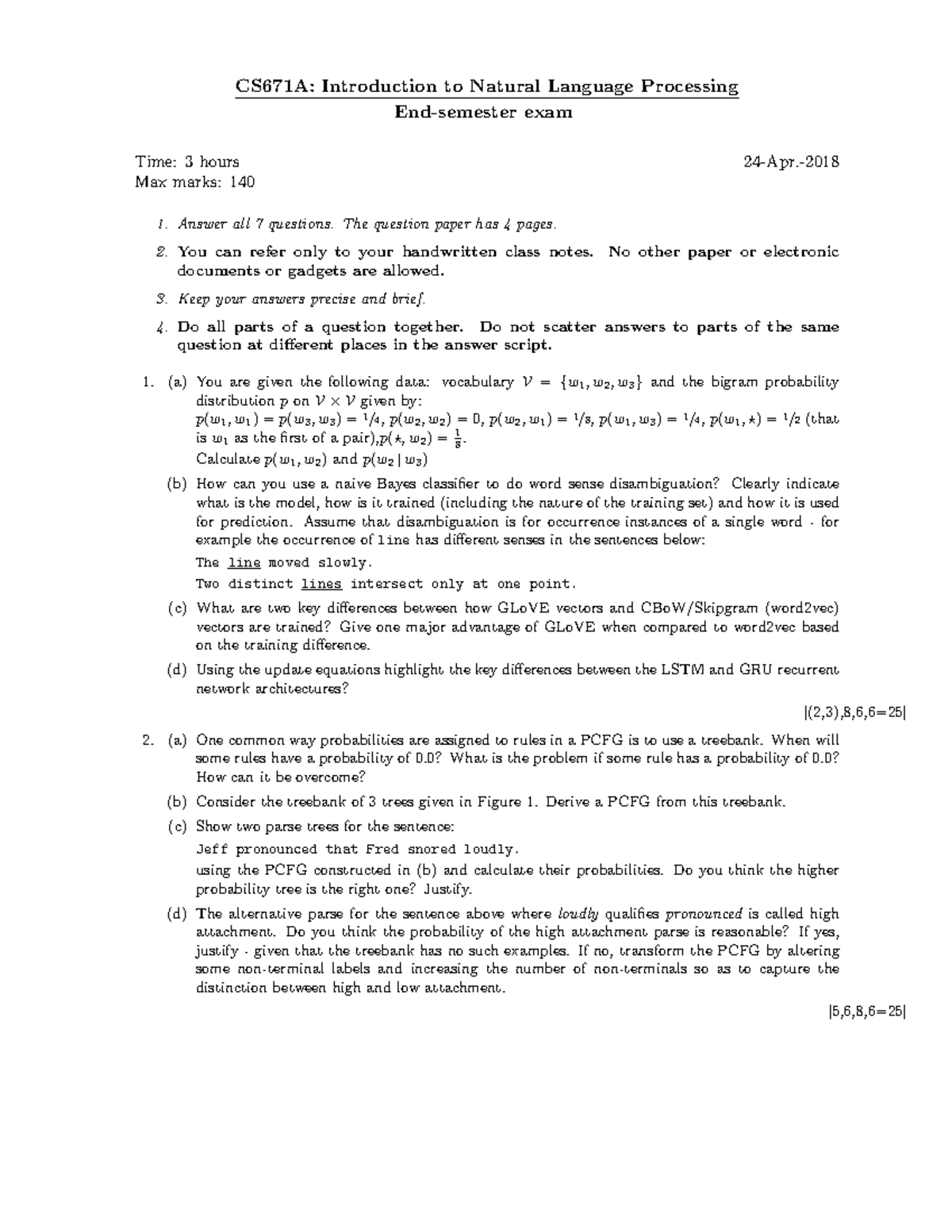 CS671A End-Semester Exam Question Paper 2018 Analysis and Solutions ...