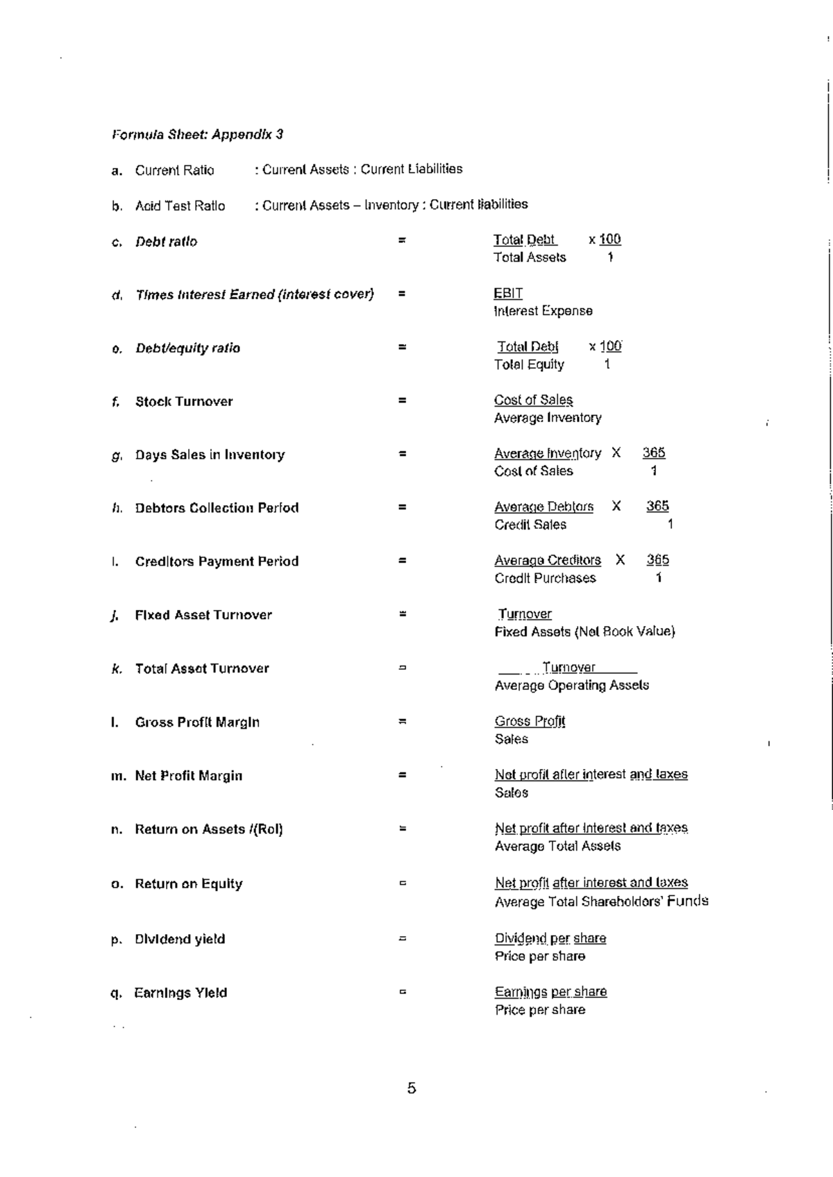 PG DIP MANG Financial Management Formulas Quick Reference Sheet - Studocu