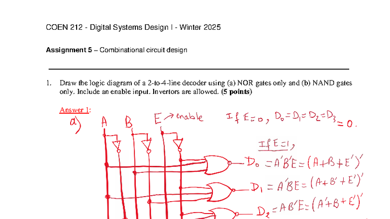 COEN 212 Digital Systems Design I Winter 2025 Assignment 5 Solutions ...