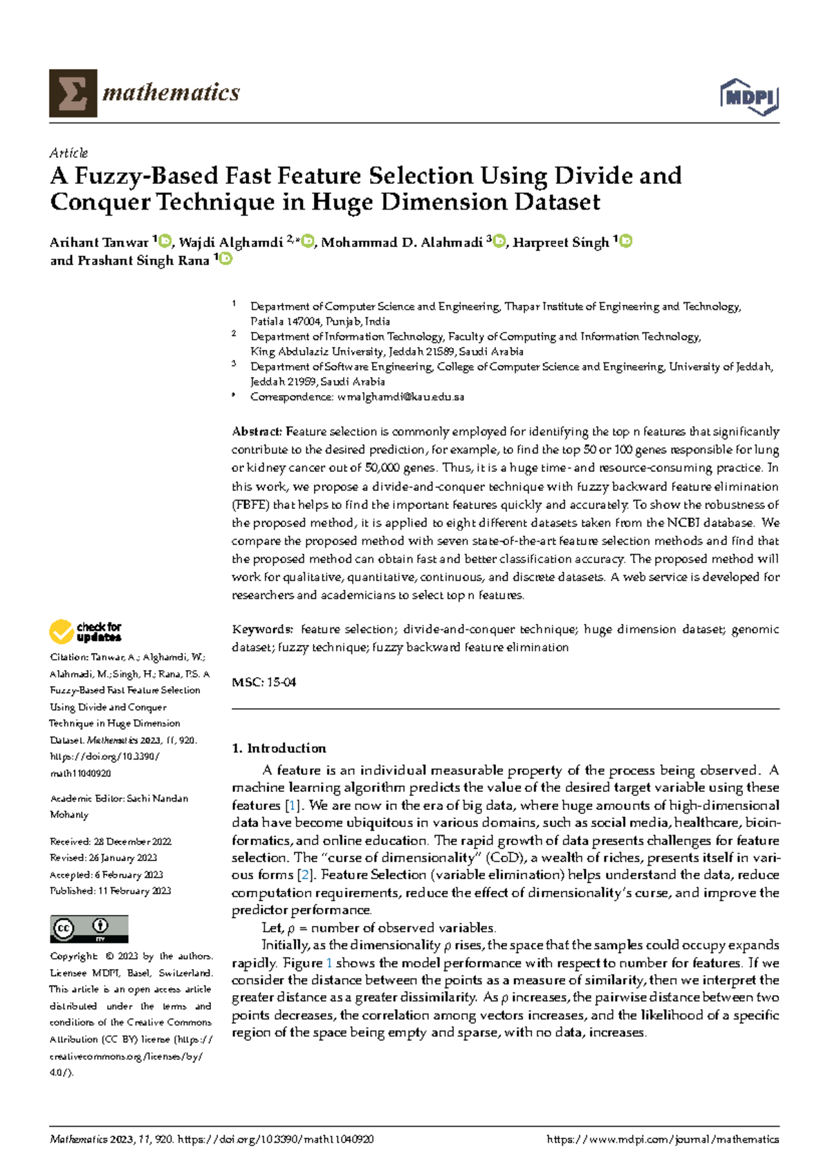 A Fuzzy-Based Fast Feature Selection Method for Huge Datasets (MATH ...