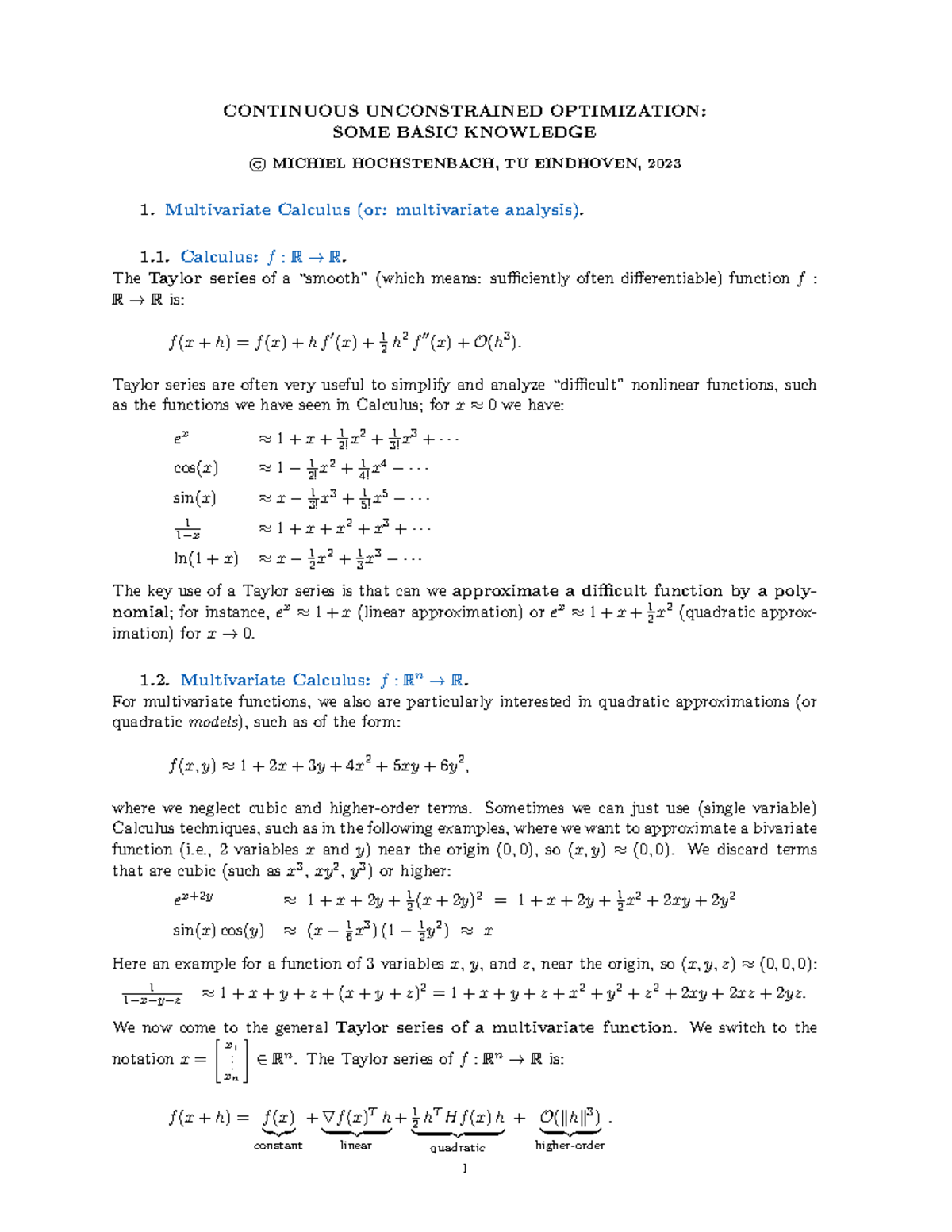 Basics of Continuous Unconstrained Optimization (MATH 2023) - Studeersnel
