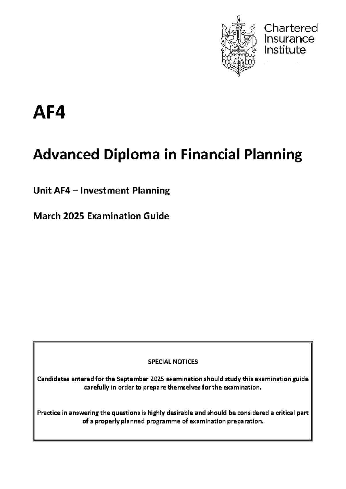 AF4 Advanced Diploma in Financial Planning: March 2025 Exam Guide - Studocu