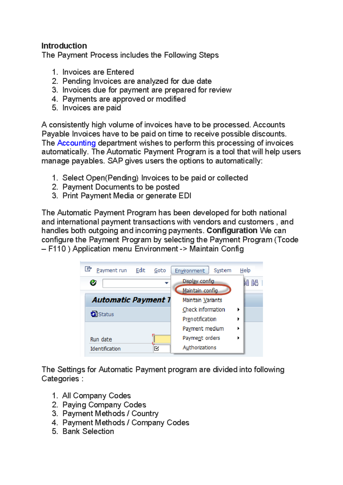 APP Process: Automating Invoice Payments in SAP (Tcode F110) - Studocu