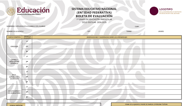 Boletas de Evaluación Preescolar 2025 con Firma Autógrafa - Studocu