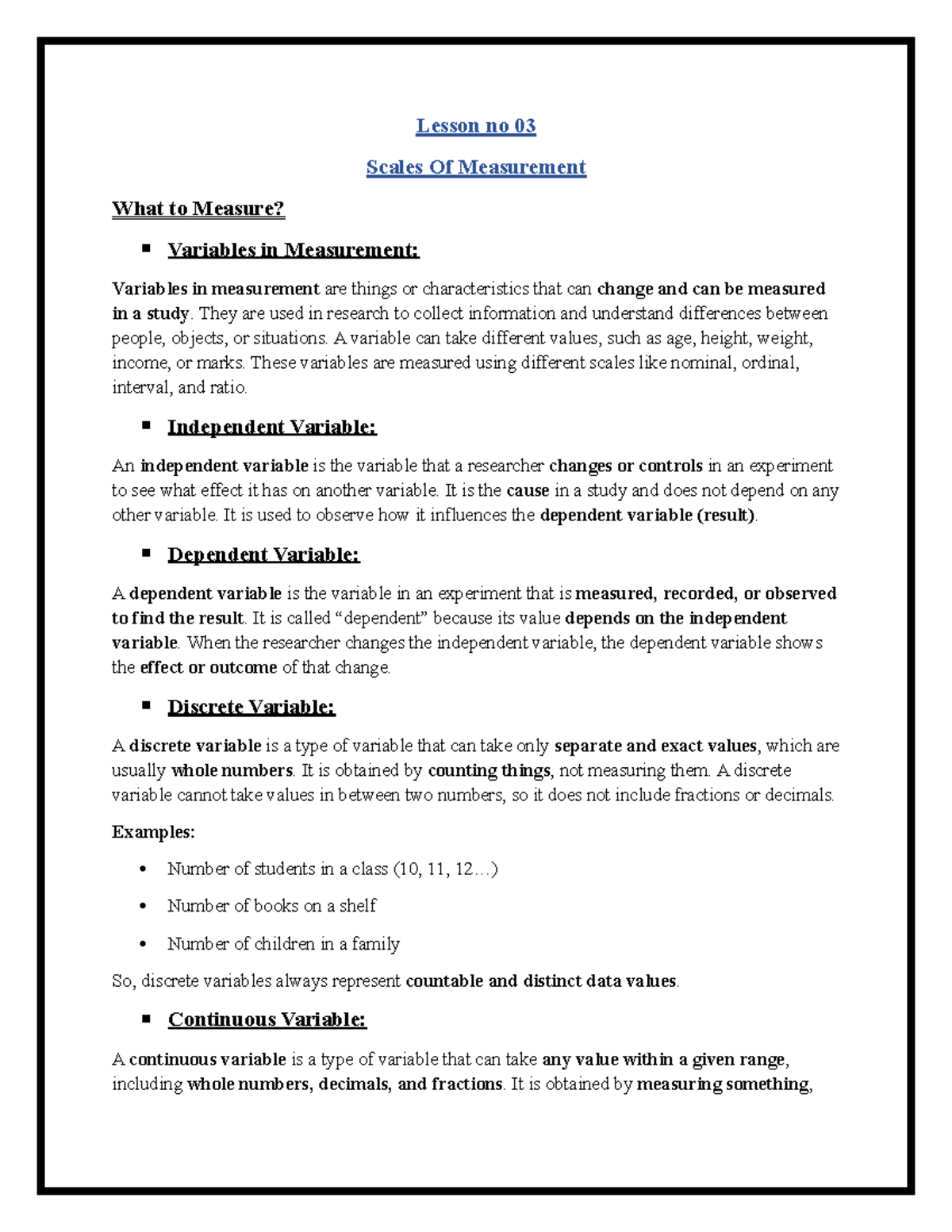 Lesson 03: Scales of Measurement in Social Statistics - Studocu