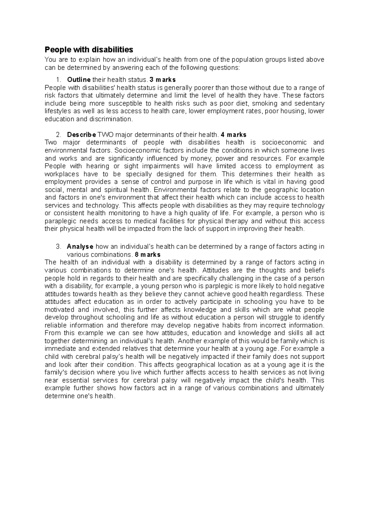 Pdhpe assessment - People with disabilities You are to explain how an ...